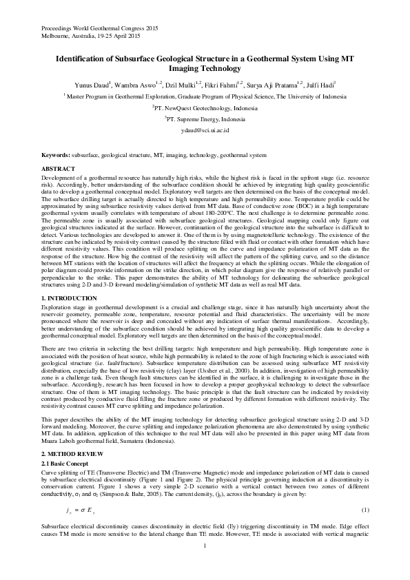 Pdf Identification Of Subsurface Geological Structure In A Geothermal