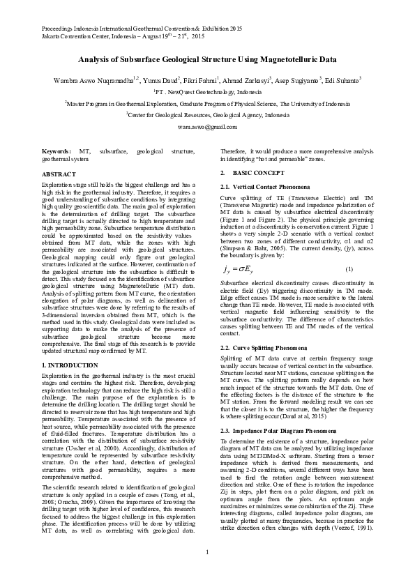 Pdf Analysis Of Subsurface Geological Structure Using Magnetotelluric