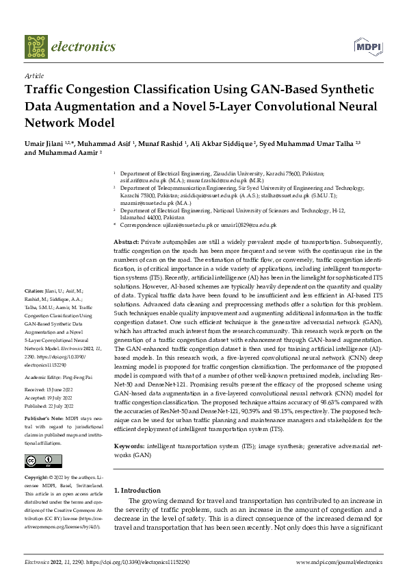 Pdf Traffic Congestion Classification Using Gan Based Synthetic Data Augmentation And A Novel