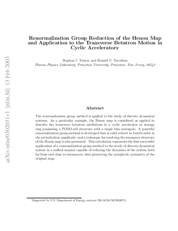 (PDF) Renormalization group reduction of the Hénon map and application to the transverse ...