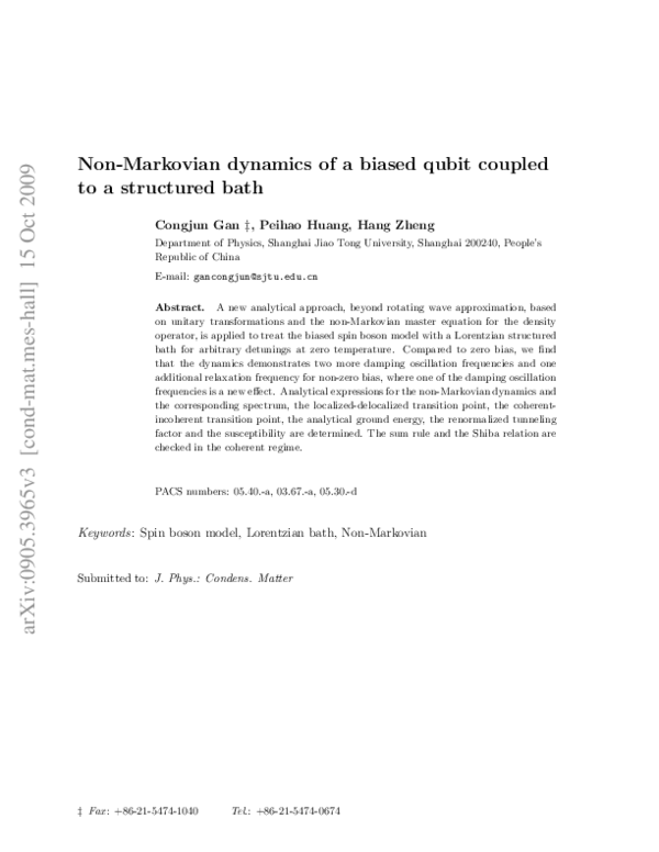 (PDF) Non-Markovian dynamics of a biased qubit coupled to a structured bath