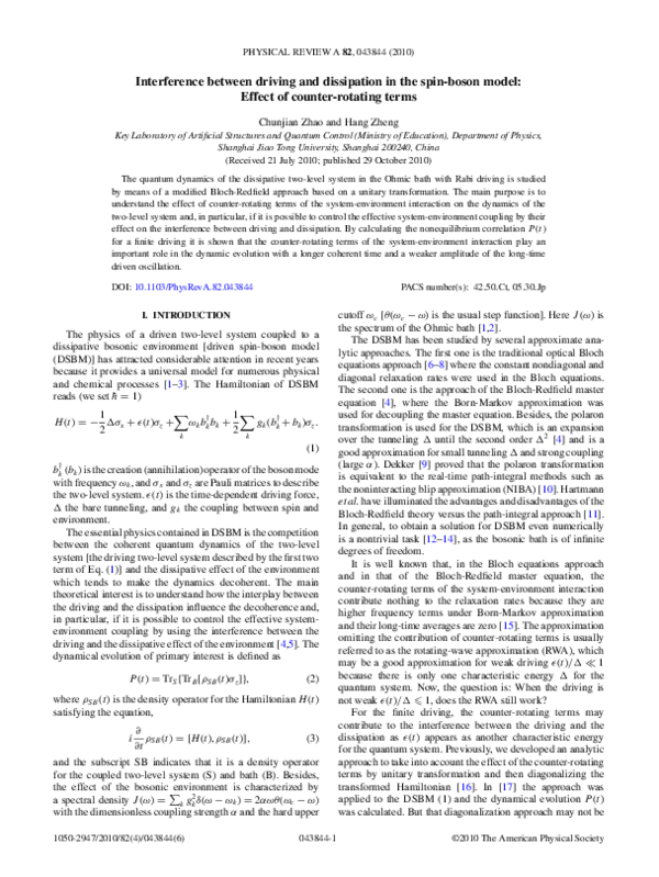 (PDF) Interference between driving and dissipation in the spin-boson model: Effect of counter ...