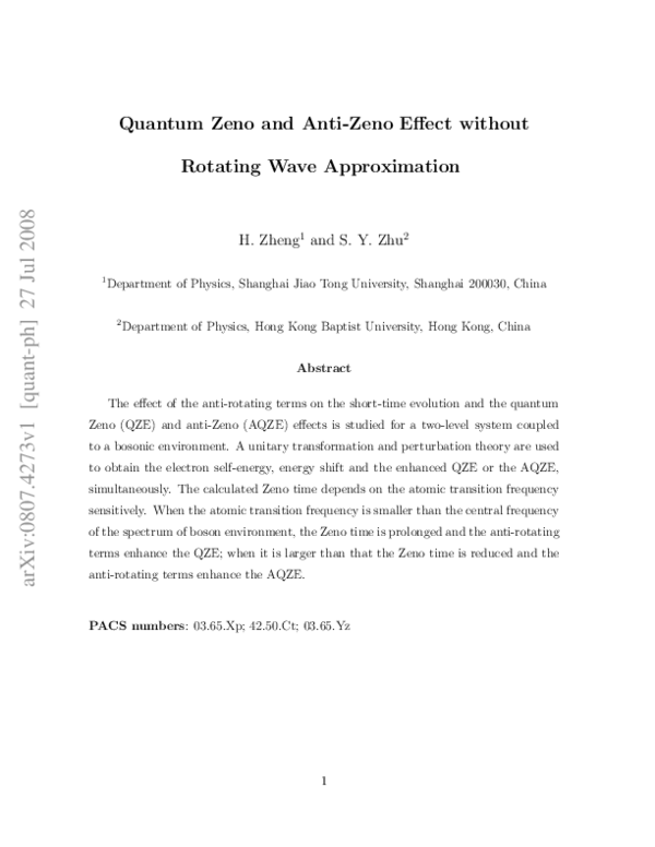 (PDF) Quantum Zeno and Anti-Zeno Effects: Without the Rotating-Wave Approximation