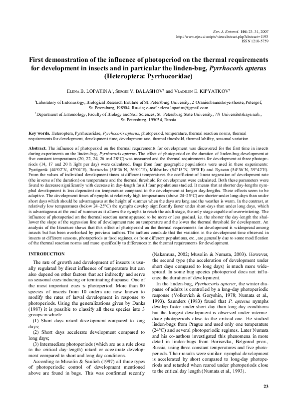 (PDF) First demonstration of the influence of photoperiod on the ...