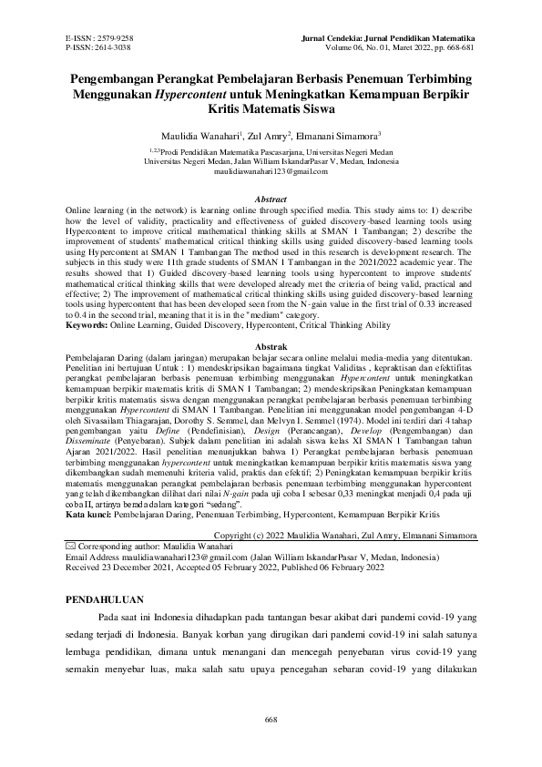 (PDF) Pengembangan Perangkat Pembelajaran Berbasis Penemuan Terbimbing Menggunakan Hypercontent ...