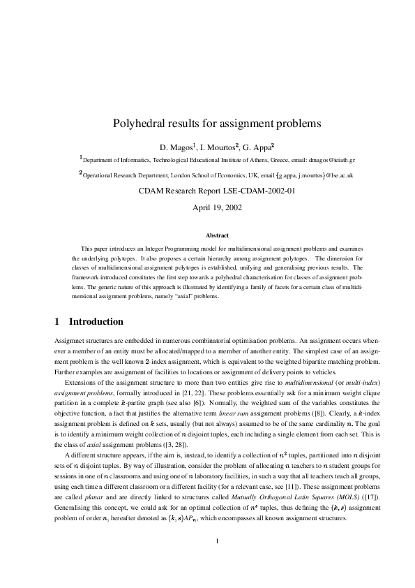 (PDF) Polyhedral results for assignment problems