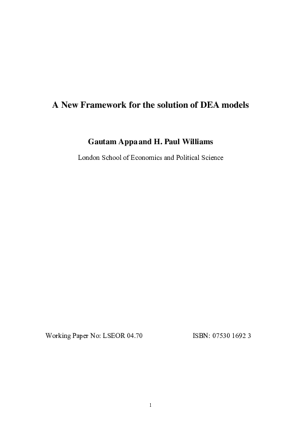 (PDF) A new framework for the solution of DEA models