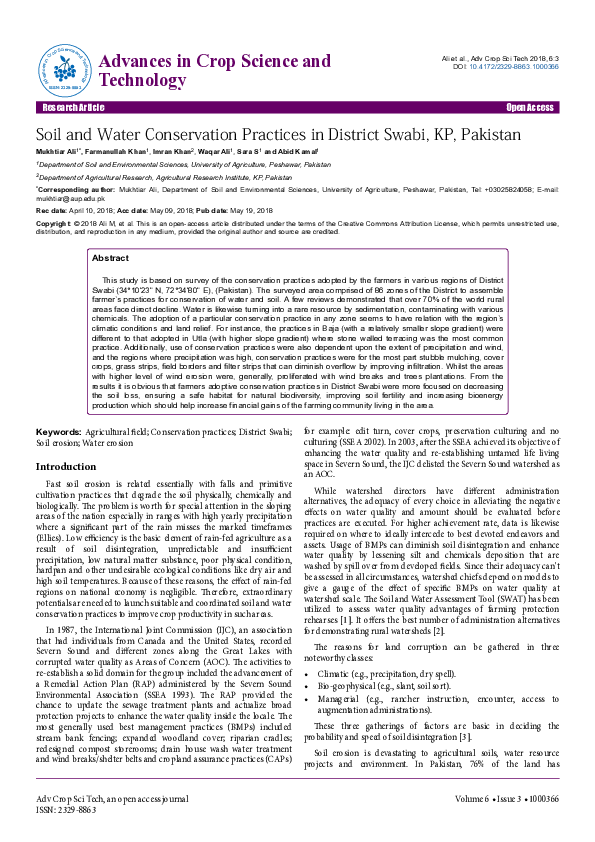(PDF) Soil and Water Conservation Practices in District Swabi, KP, Pakistan