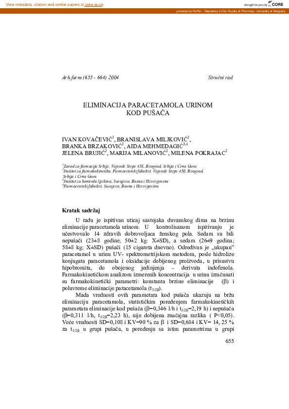 (PDF) Eliminacija paracetamola urinom kod pušača