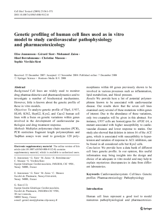 (PDF) Genetic profiling of human cell lines used as in vitro model to ...