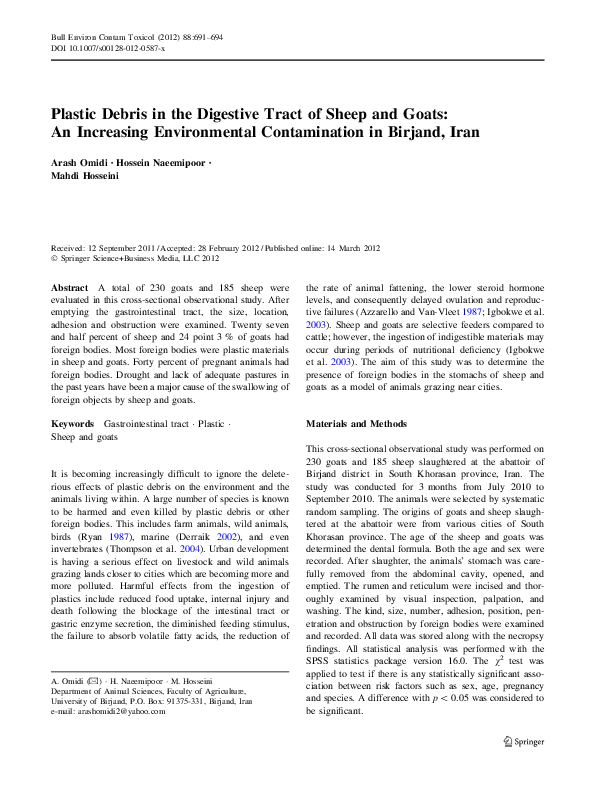 (PDF) Plastic Debris in the Digestive Tract of Sheep and Goats: An ...