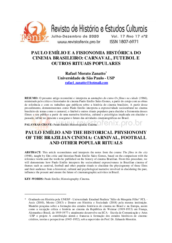 (PDF) Paulo Emílio e a fisionomia histórica do cinema brasileiro ...