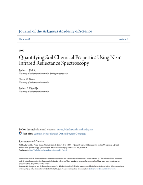 (PDF) Quantifying Soil Chemical Properties Using Near Infrared Reflectance Spectroscopy