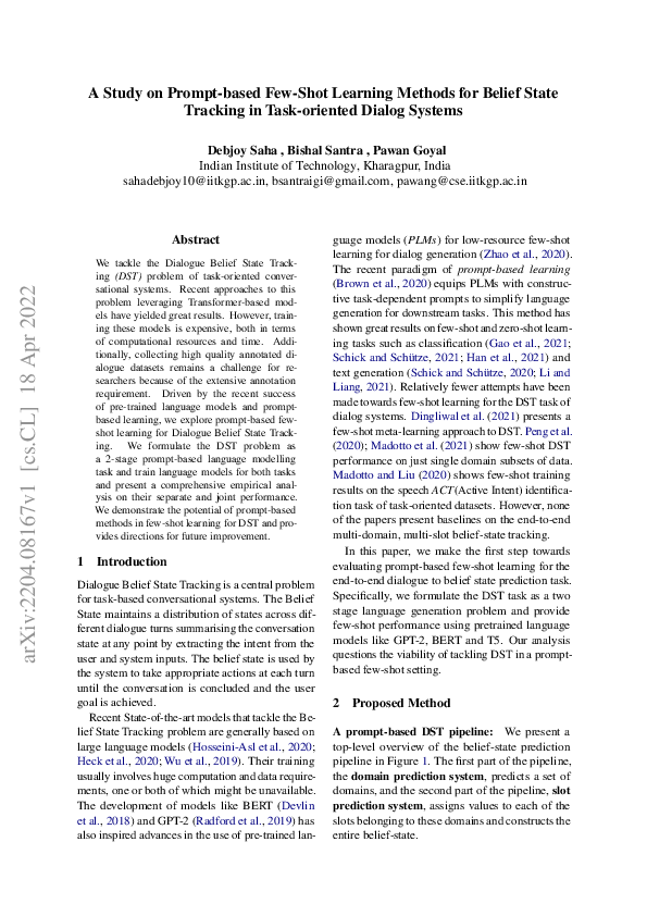(PDF) A Study on Prompt-based Few-Shot Learning Methods for Belief State Tracking in Task ...
