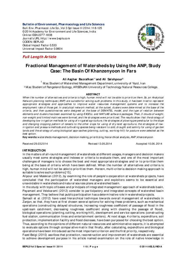 (PDF) Fractional Management of Watersheds by Using the ANP, Study Case ...