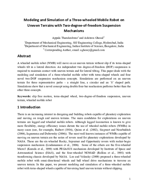 Pdf Modeling And Simulation Of A Three Wheeled Mobile Robot On Uneven