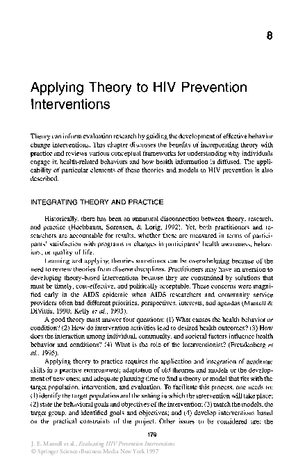 (PDF) Applying Theory to HIV Prevention Interventions