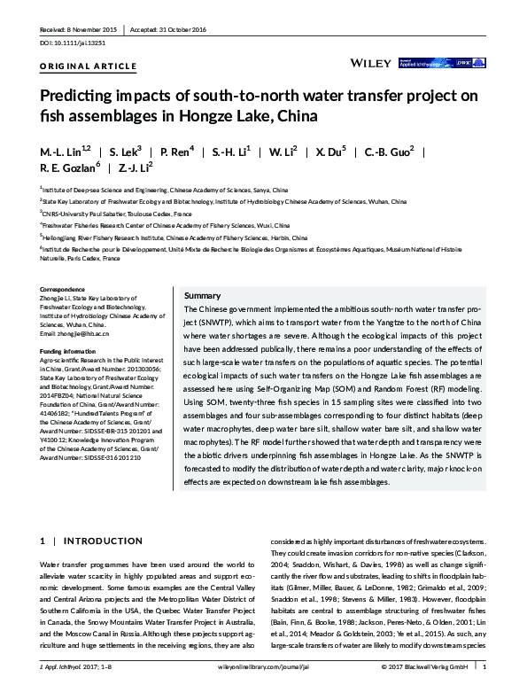 (PDF) Predicting impacts of south-to-north water transfer project on ...