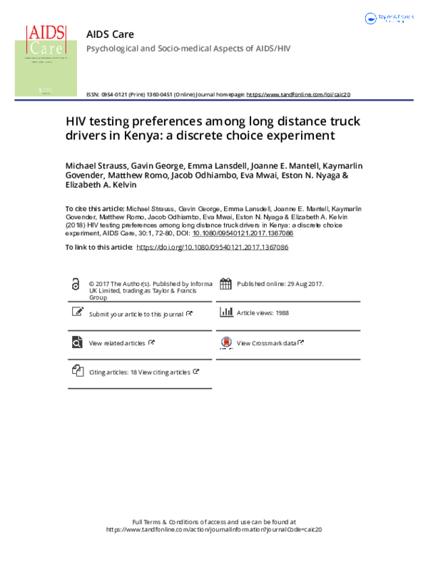 (PDF) HIV testing preferences among long distance truck drivers in ...