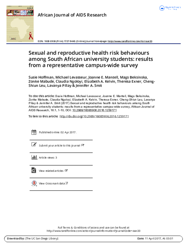(PDF) Sexual and reproductive health risk behaviours among South ...