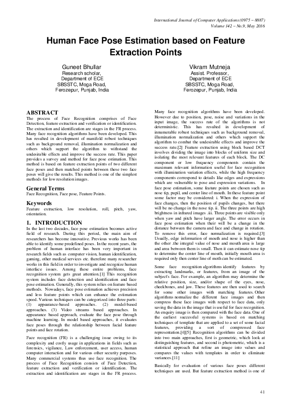 Pdf Human Face Pose Estimation Based On Feature Extraction Points