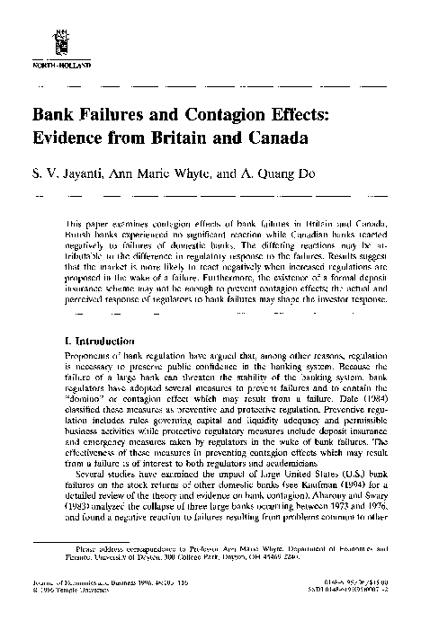 (PDF) Bank failures and contagion effects: Evidence from Britain and Canada