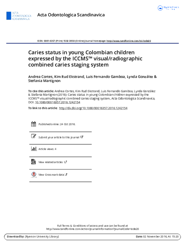 (PDF) Caries status in young Colombian children expressed by the ICCMS ...