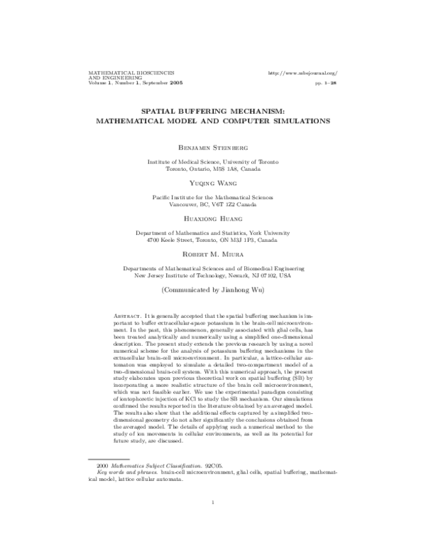 (PDF) Spatial Buffering Mechanism: Mathematical Model and Computer Simulations | Huaxiong Huang ...
