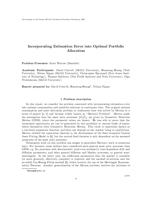 (PDF) Incorporating Estimation Error into Optimal Portfolio Allocation
