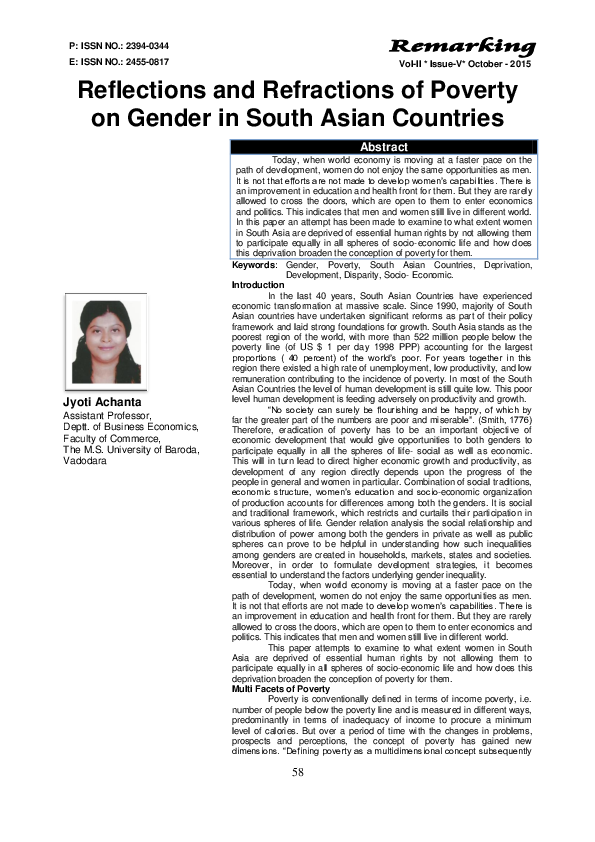 (PDF) Reflections and Refractions of Poverty on Gender in South Asian Countries