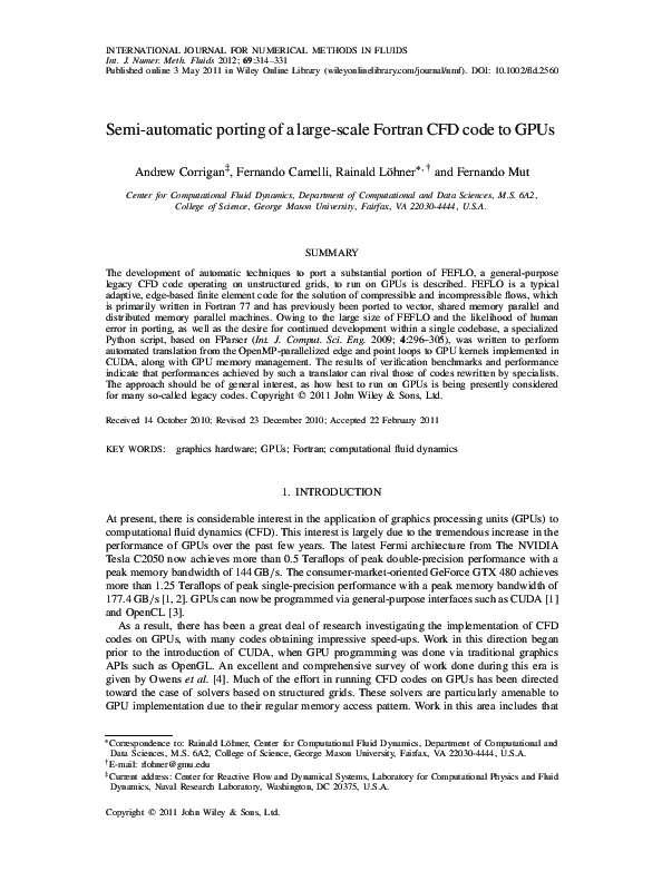 Pdf Semi Automatic Porting Of A Large Scale Fortran Cfd Code To Gpus