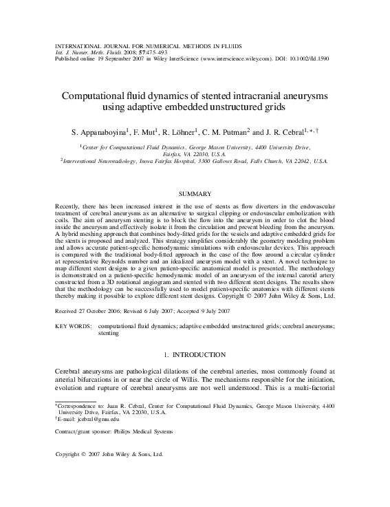 (PDF) Computational fluid dynamics of stented intracranial aneurysms ...