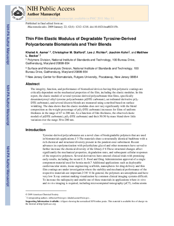 (PDF) Thin Film Elastic Modulus of Degradable Tyrosine-Derived ...