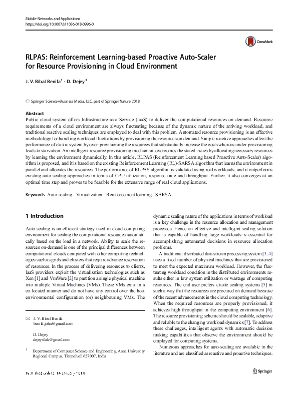 Pdf Rlpas Reinforcement Learning Based Proactive Auto Scaler For Resource Provisioning In