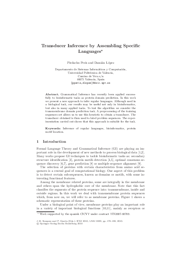 (PDF) Transducer Inference by Assembling Specific Languages