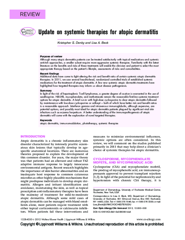 (PDF) Update on systemic therapies for atopic dermatitis