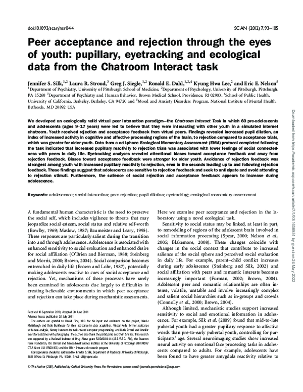 (PDF) Peer acceptance and rejection through the eyes of youth ...