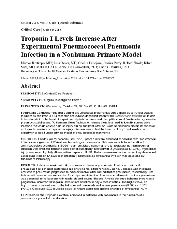 (PDF) Troponin I Levels Increase After Experimental Pneumococcal ...