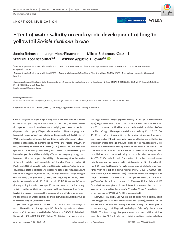 (PDF) Effect of water salinity on embryonic development of longfin ...