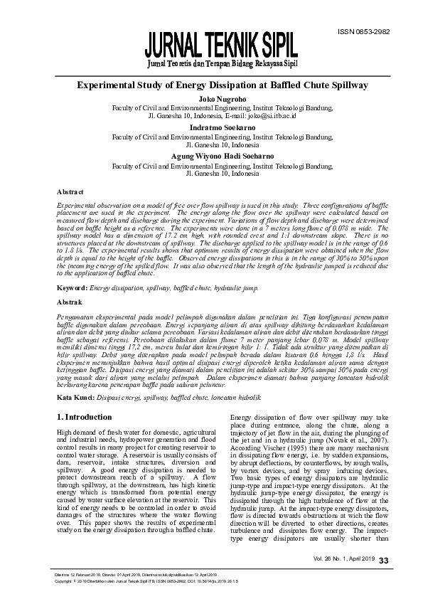 (PDF) Experimental Study of Energy Dissipation at Baffled Chute Spillway