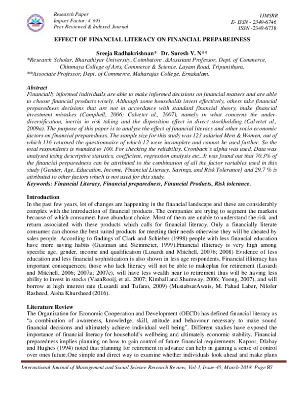 (PDF) Effect of Financial Literacy on Financial Preparedness