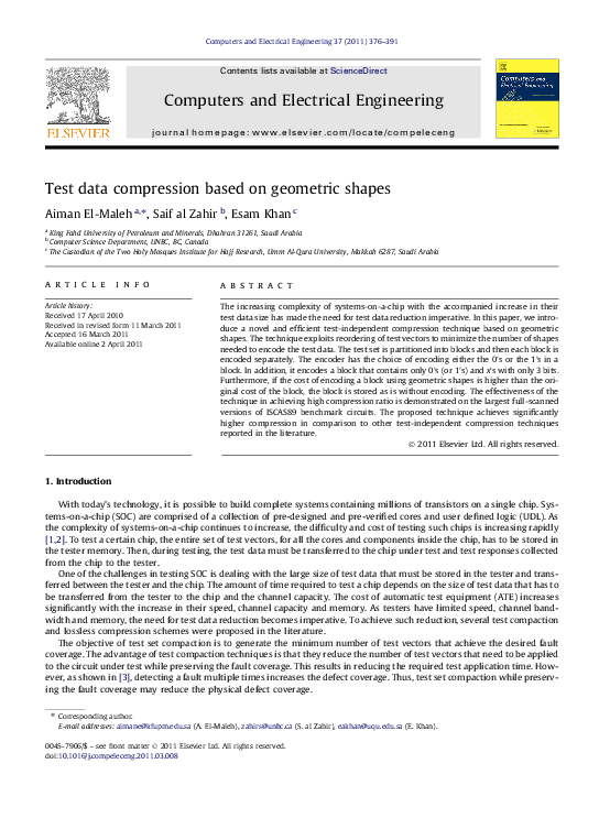 (PDF) Test data compression based on geometric shapes