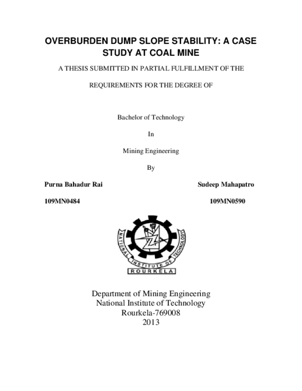 (PDF) Overburden Dump Slope Stability: A Case Study At Coal Mine | Purna P Rai - Academia.edu