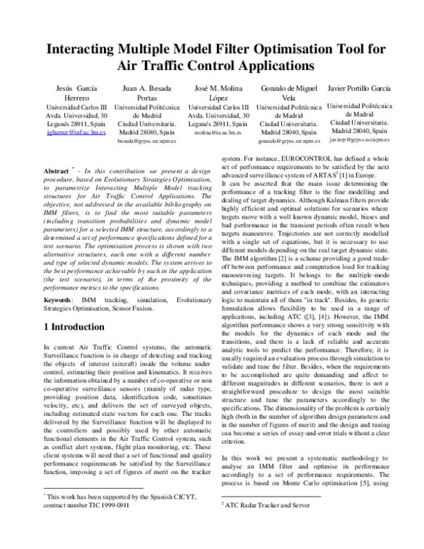 (PDF) Interacting Multiple Model Filter Optimisation Tool for Air ...