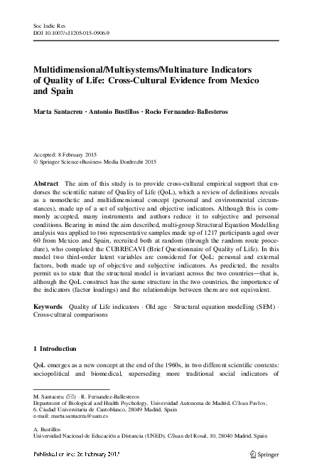 (PDF) Multidimensional/Multisystems/Multinature Indicators of Quality ...