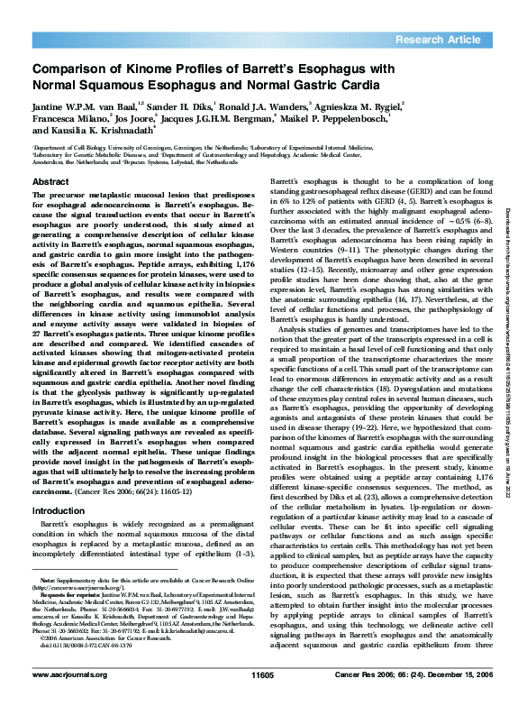 (PDF) Comparison of Kinome Profiles of Barrett's Esophagus with Normal ...