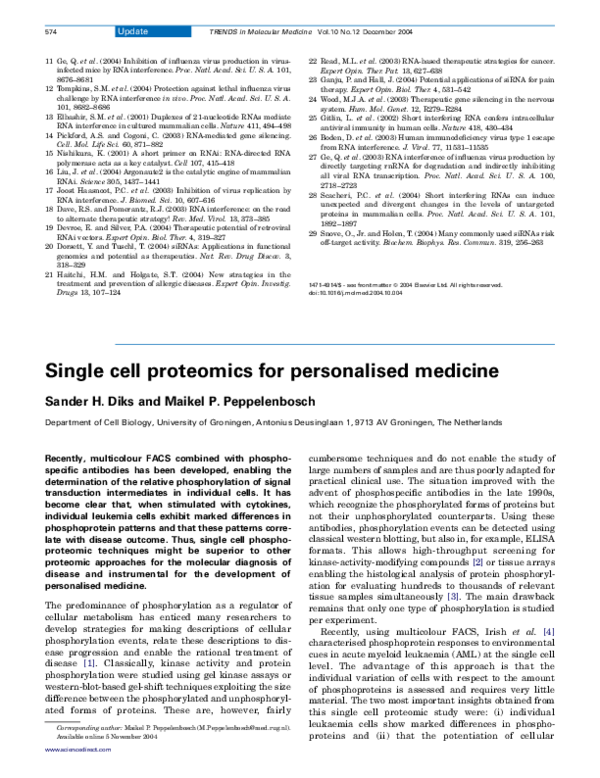 (PDF) Single cell proteomics for personalised medicine