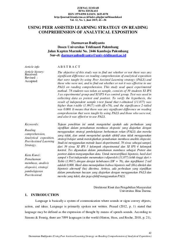 (PDF) Using Peer Assisted Learning Strategy on Reading Comprehension of ...