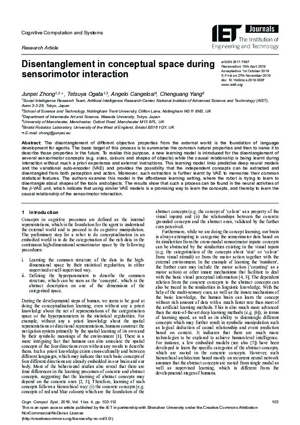 (PDF) Disentanglement in conceptual space during sensorimotor interaction