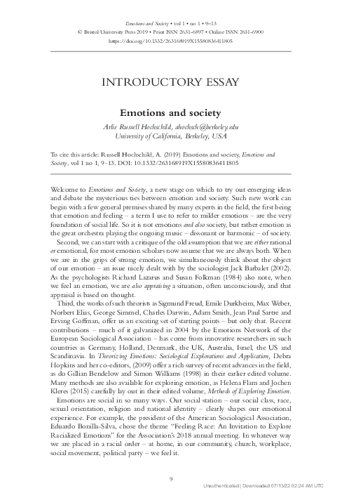 (PDF) Emotions and society